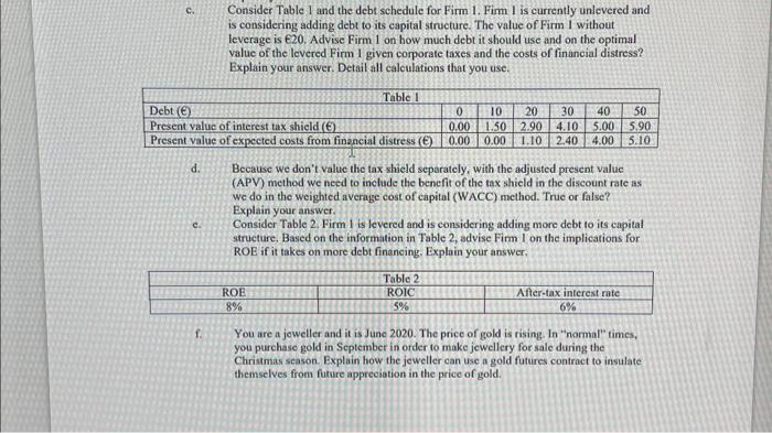 c. Consider Table 1 and the debt schedule for Firm 1. | Chegg.com