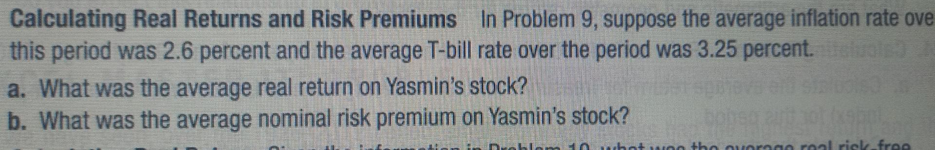 Solved Calculating Real Returns and Risk Premiums In Problem | Chegg.com