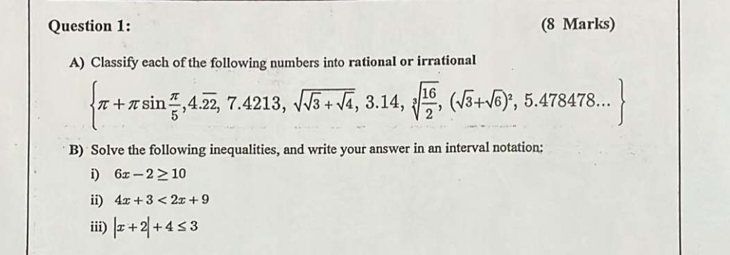 Solved Question 1:(8 ﻿Marks)A) ﻿Classify each of the | Chegg.com