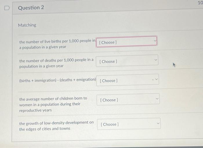 Solved Matching the number of live births per 1,000 people | Chegg.com