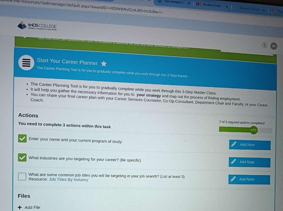 Solved triOSCOUEGEStart Your Career PlannerThe Career | Chegg.com
