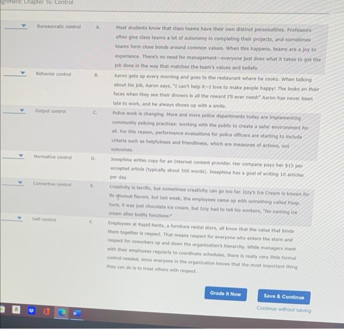 Solved nswer Control Method Example Bureaucratic control A | Chegg.com