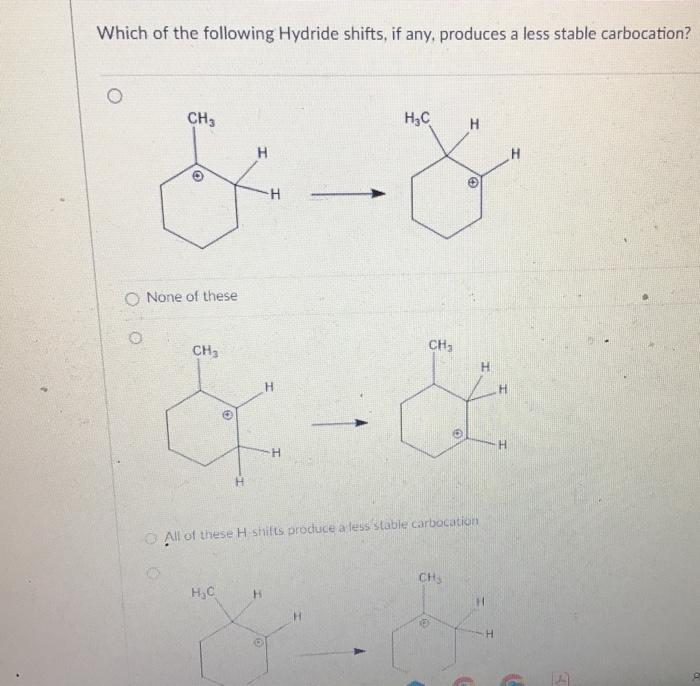Solved Which of the following Hydride shifts, if any, | Chegg.com