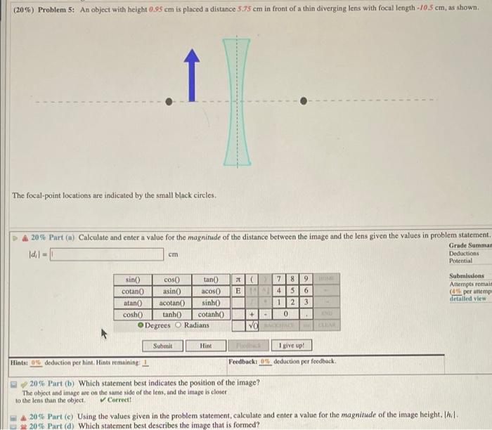 Solved (20%) Problem 5: An object with height 0.95 cm is | Chegg.com