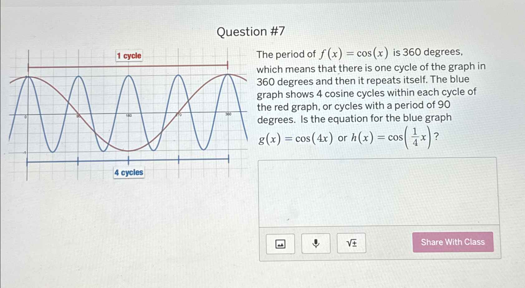 Solved Ouestion #7The period of f(x)=cos(x) ﻿is 360 | Chegg.com