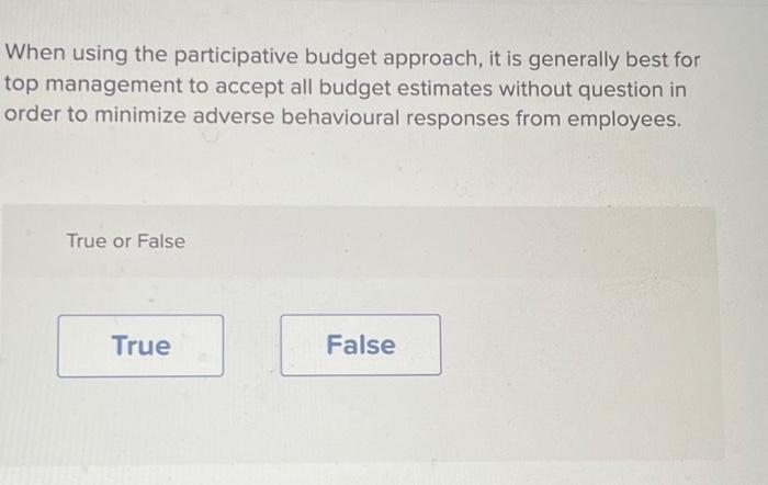 Solved When using the participative budget approach, it is | Chegg.com