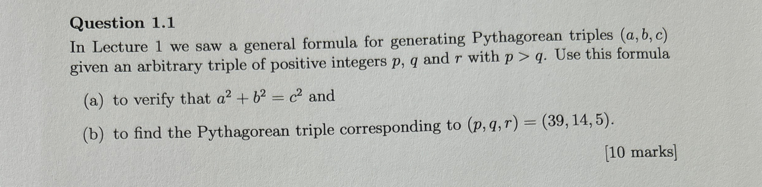 Solved Question 1.1In Lecture 1 ﻿we saw a general formula | Chegg.com