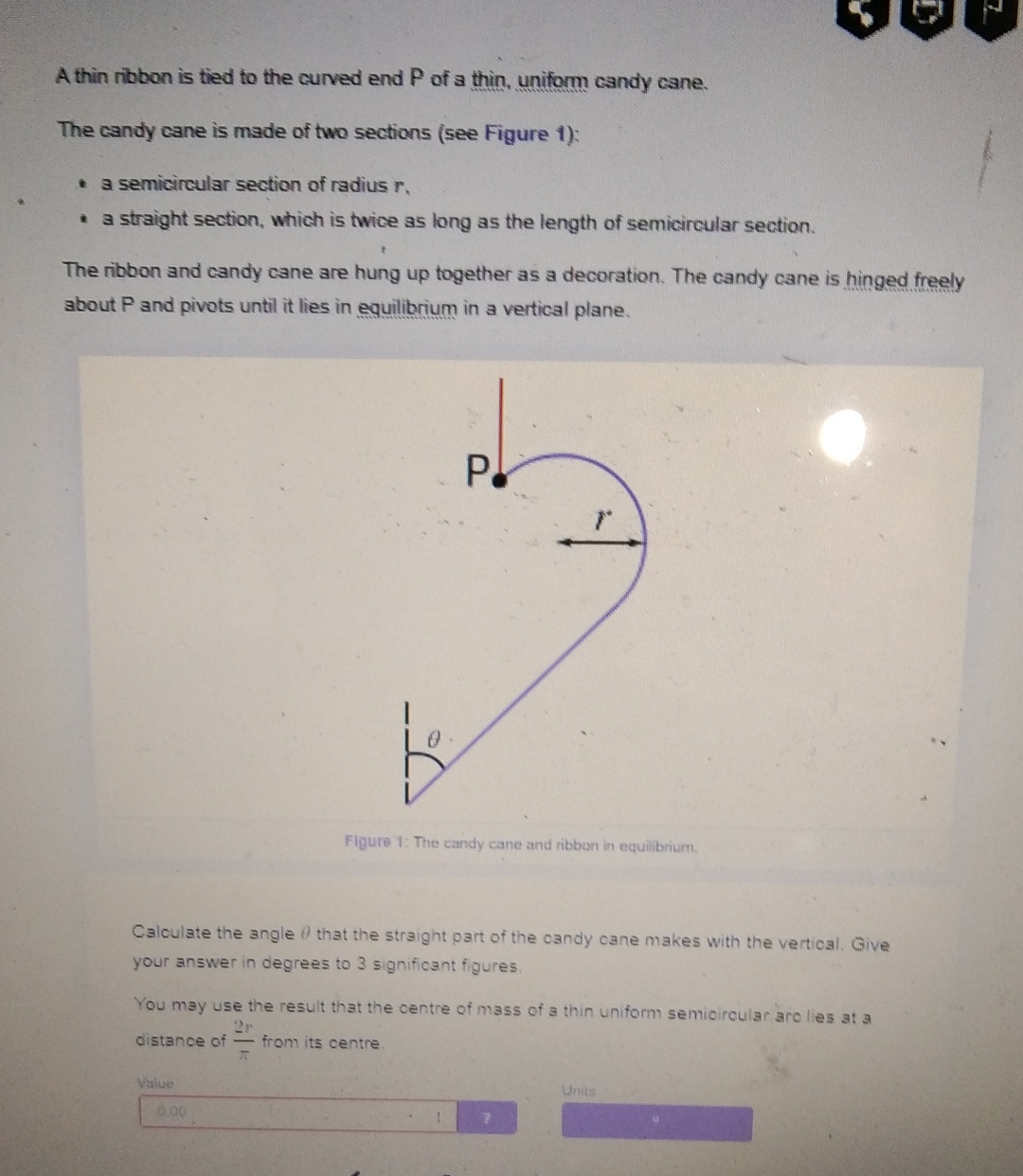 Solved A thin ribbon is tied to the curved end P ﻿of a thin, | Chegg.com