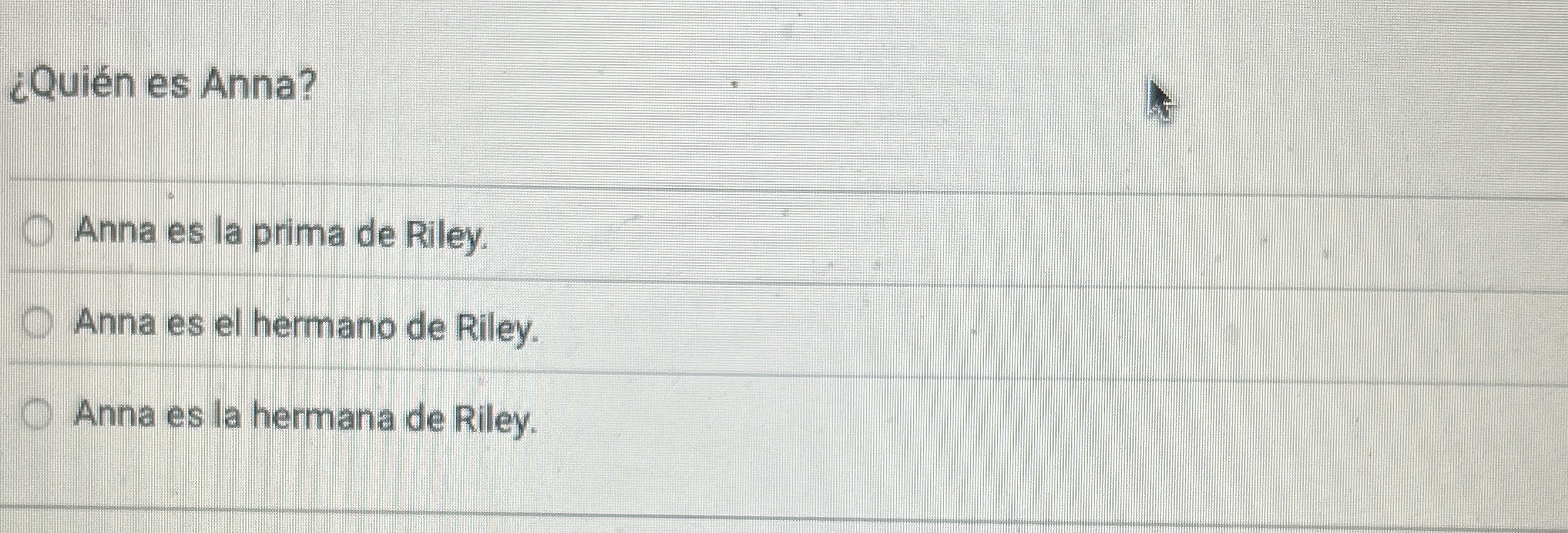 Solved ¿Quién es Anna?Anna es la prima de Riley.Anna es el | Chegg.com