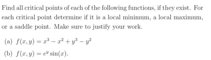 Solved Find all critical points of each of the following | Chegg.com