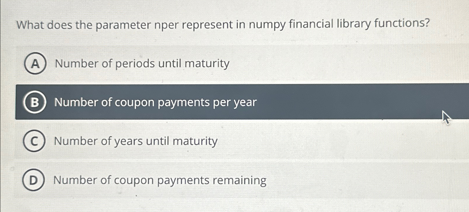 Solved What does the parameter nper represent in numpy | Chegg.com