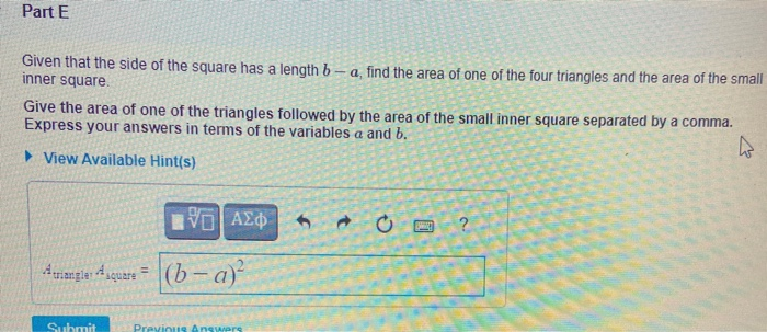 Solved Part E Given that the side of the square has a length | Chegg.com