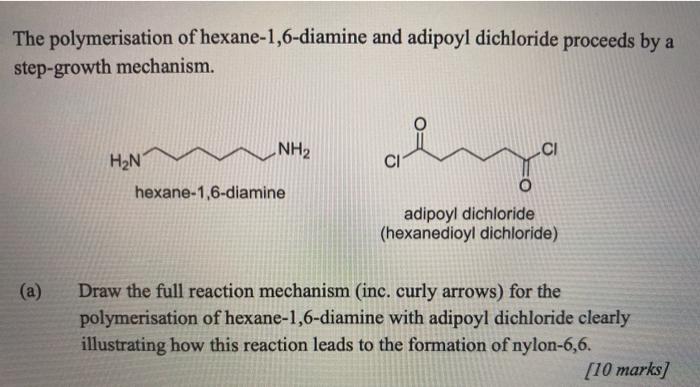 Solved The polymerisation of hexane-1,6-diamine and adipoyl | Chegg.com