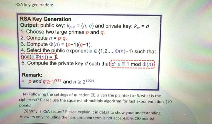Solved RSA key generation: RSA Key Generation Output: public | Chegg.com