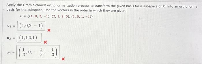 Solved Apply the Gram-Schmidt orthonormalization process to | Chegg.com