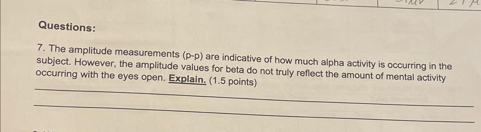 Solved Questions:7. ﻿The amplitude measurements (p-p) ﻿are | Chegg.com