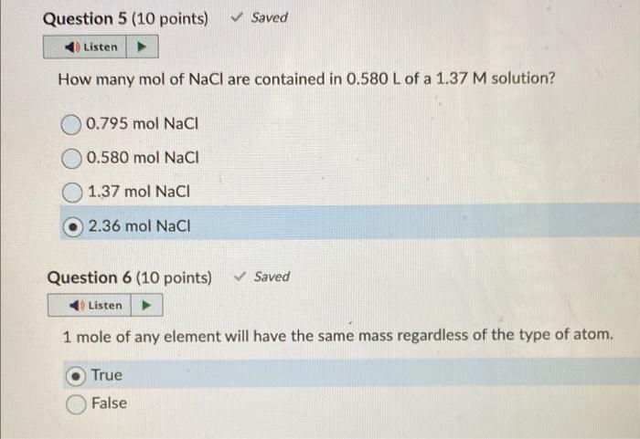 Solved How many mol of NaCl are contained in 0.580 L of a | Chegg.com