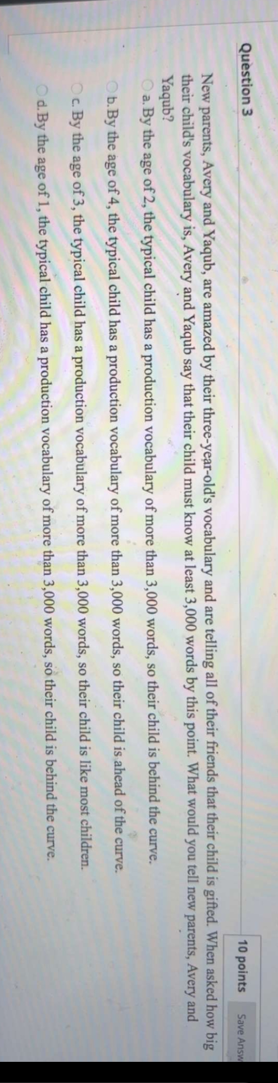 Solved Question 310 ﻿pointsSave AnswNew parents, Avery and | Chegg.com