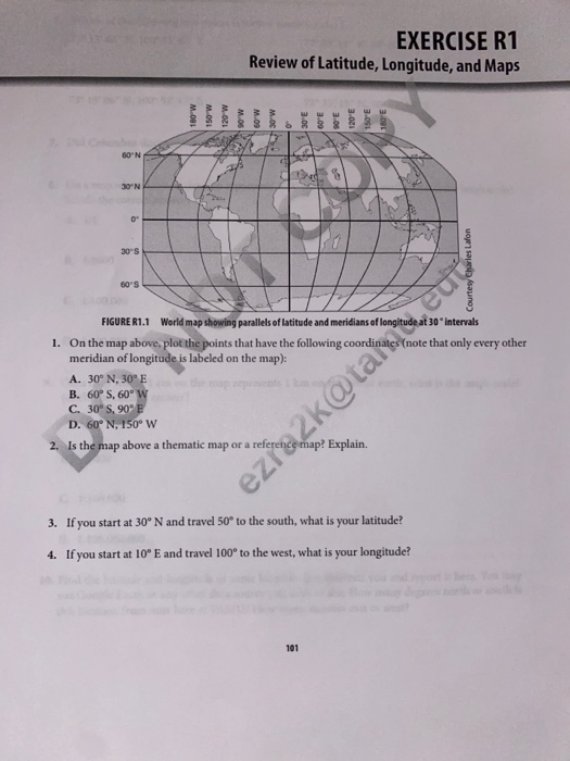 Solved EXERCISE R1 Review of Latitude, Longitude, and Maps | Chegg.com