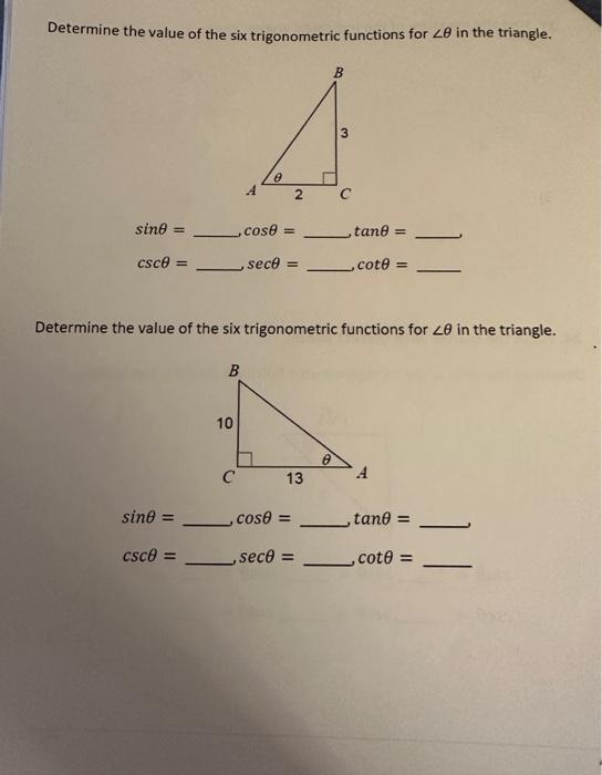 Solved determine the value of the six trigonometric | Chegg.com