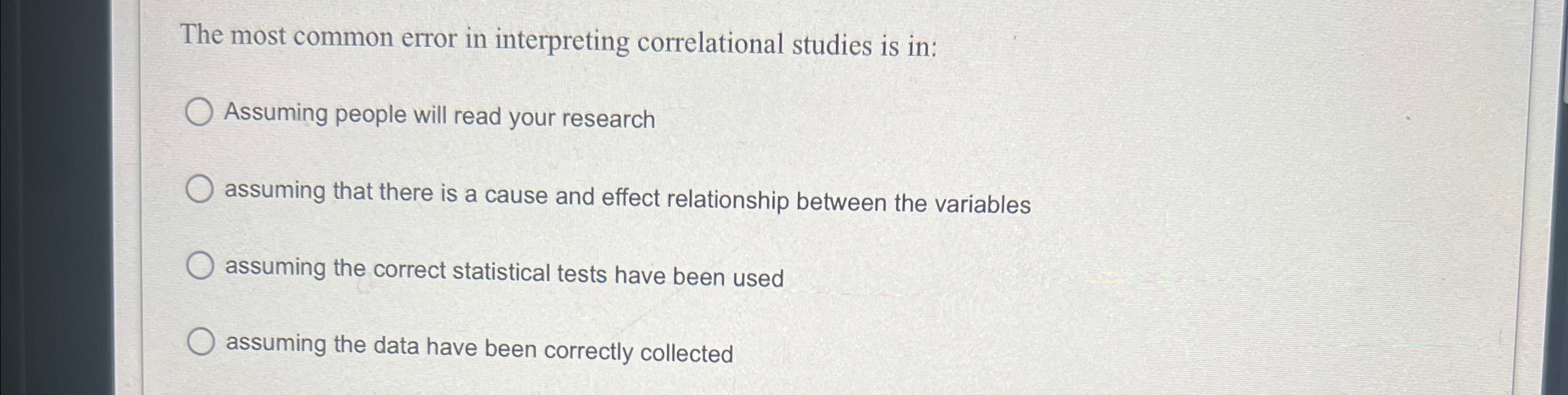 Solved The most common error in interpreting correlational | Chegg.com