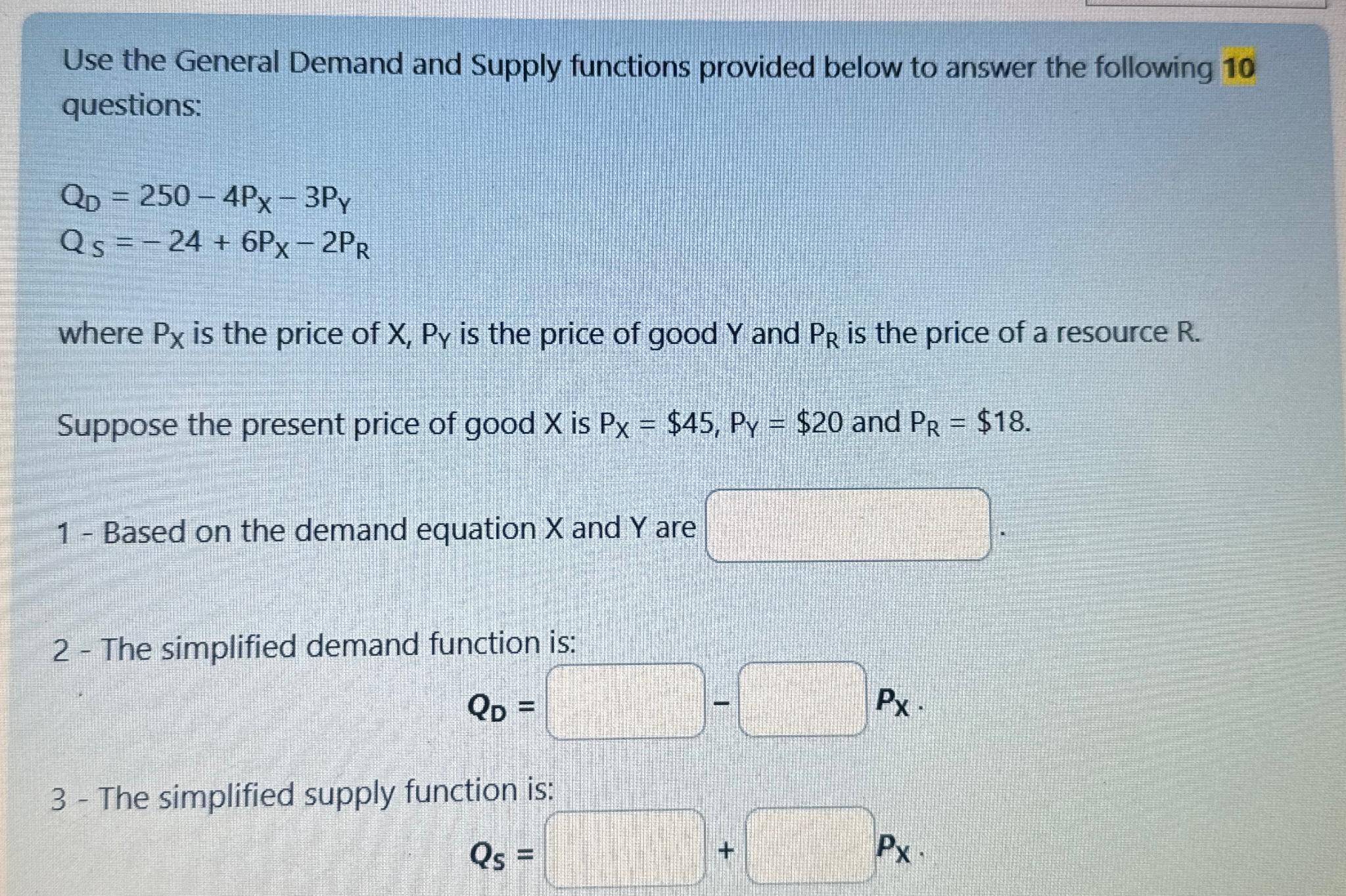 Solved Use the General Demand and Supply functions provided | Chegg.com