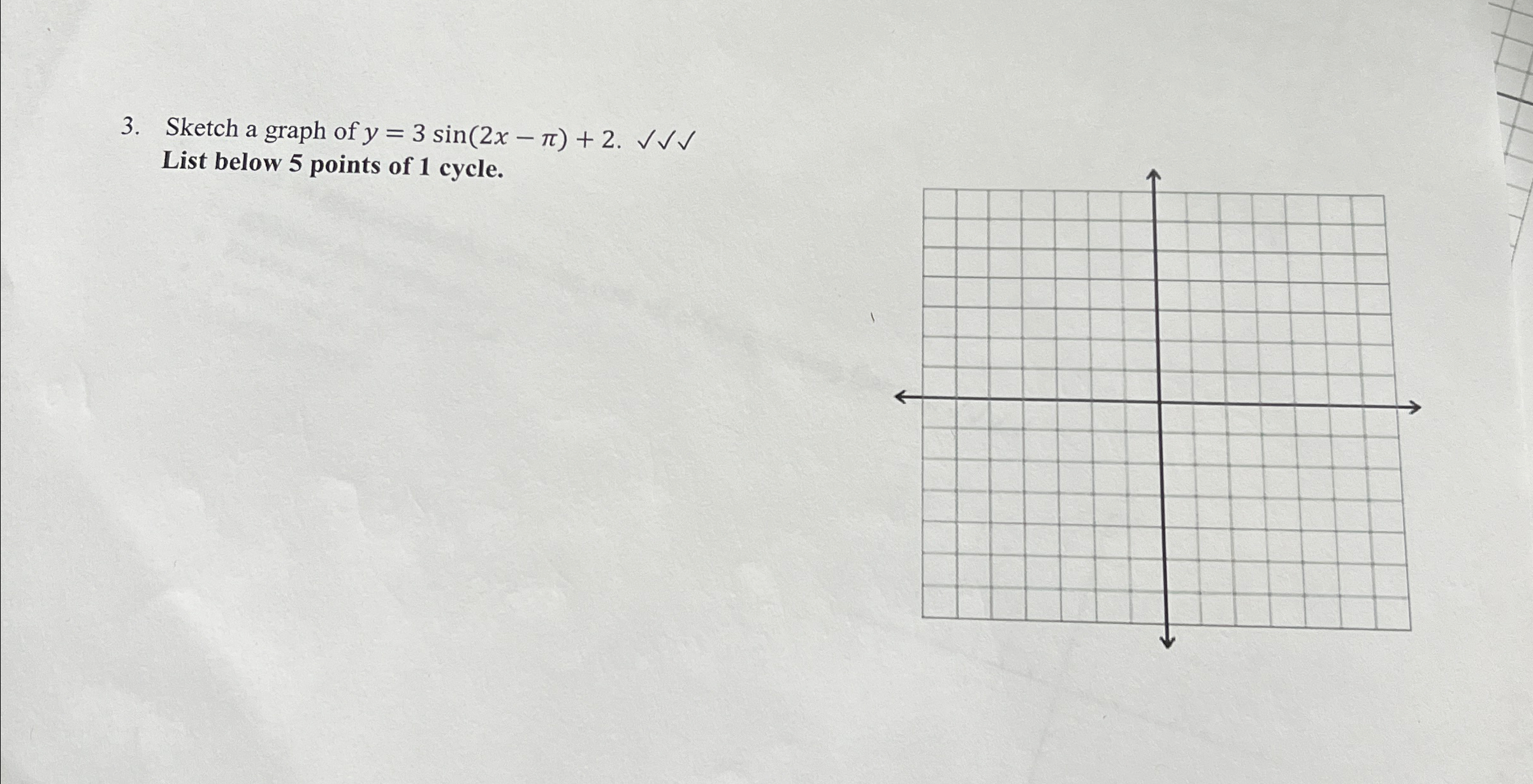 Sketch a graph of y=3sin(2x-π)+2.vv ﻿List below 5 | Chegg.com