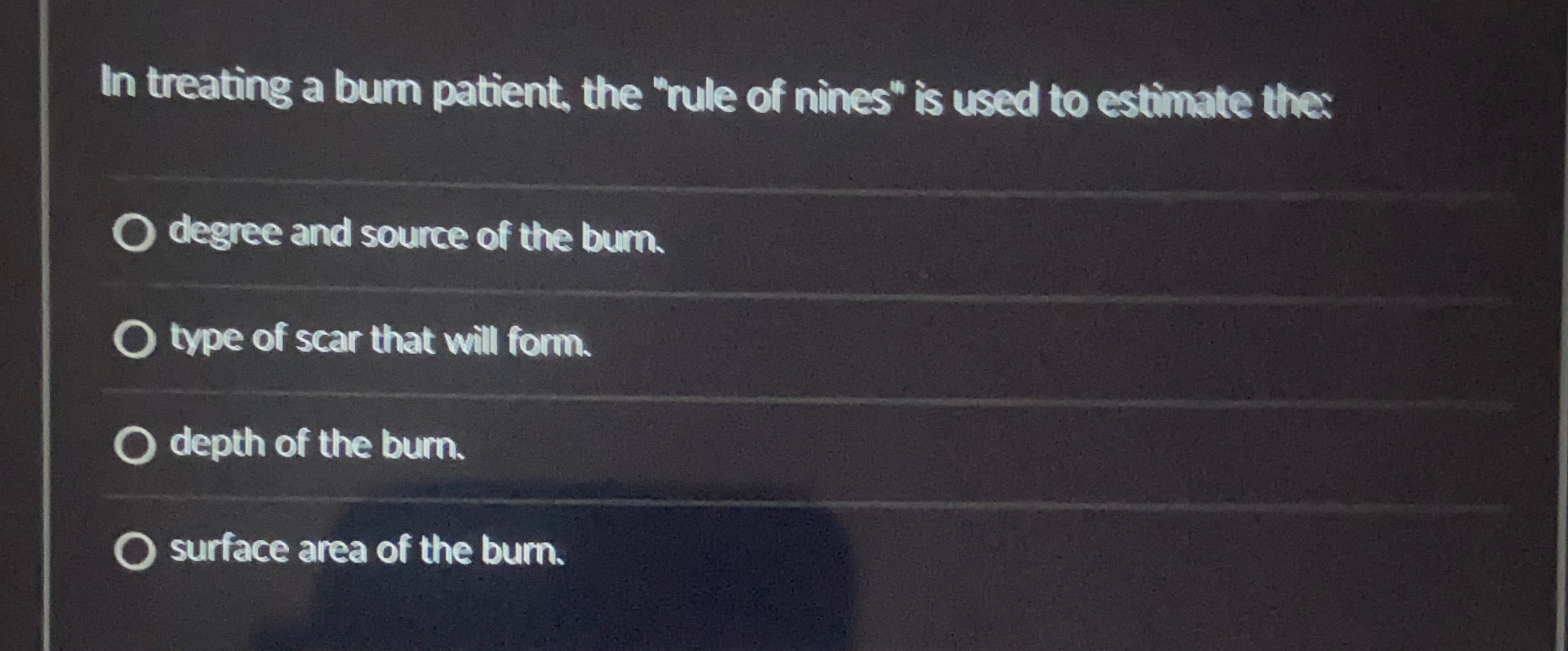 Solved In treating a bum patient, the "rule of nines" is | Chegg.com