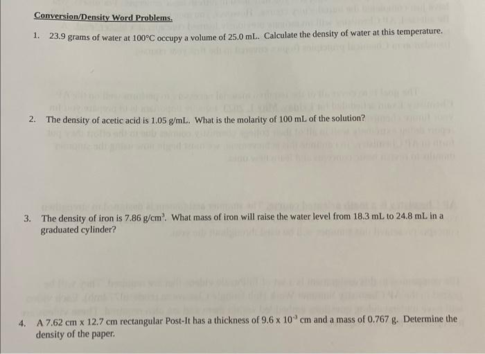 Solved 1. 23.9 grams of water at 100∘C occupy a volume of | Chegg.com