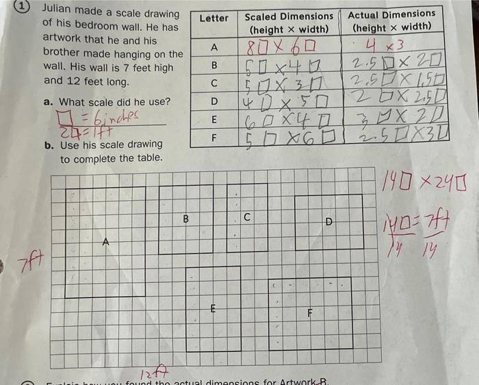 Julian made a scale drawing of his bedroom wall. He | Chegg.com