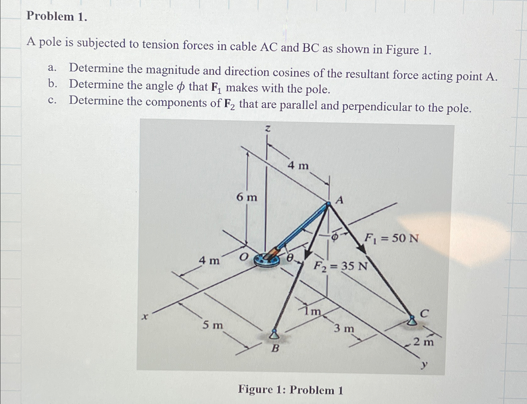 Solved Problem 1.A pole is subjected to tension forces in | Chegg.com