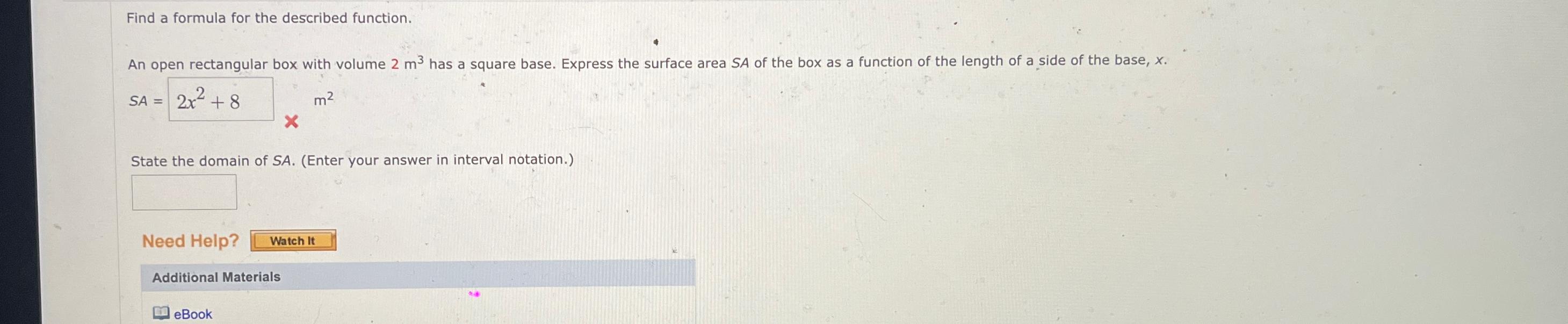 Solved Find a formula for the described function.An open | Chegg.com