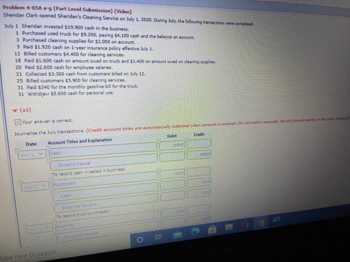 Solved Problem 4-05A a-9 (Part Level Submission) (Video) | Chegg.com