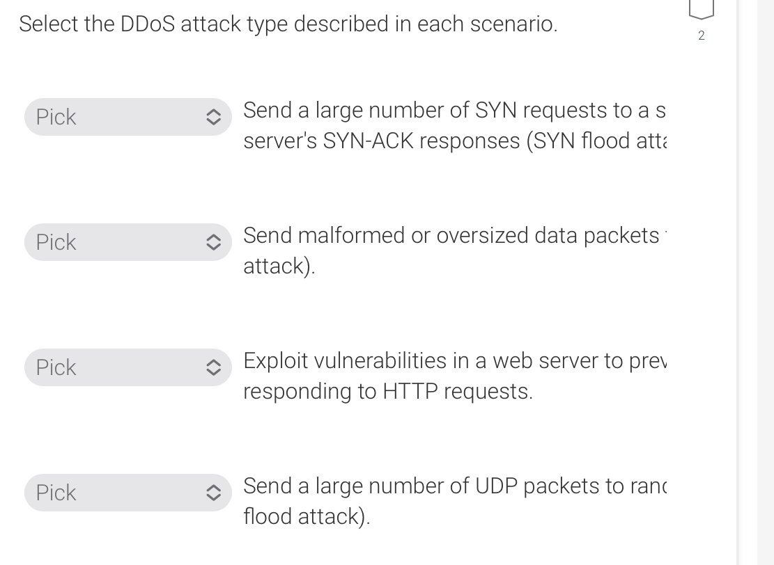 Solved Select the DDoS attack type described in each | Chegg.com