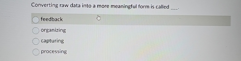 Solved Converting raw data into a more meaningful form is | Chegg.com