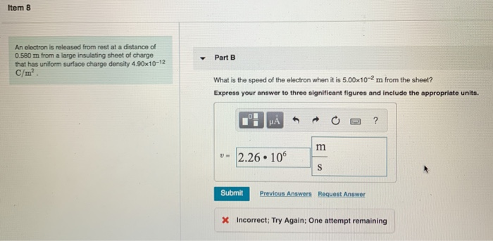 Solved Item B An electron is released from rest at a | Chegg.com