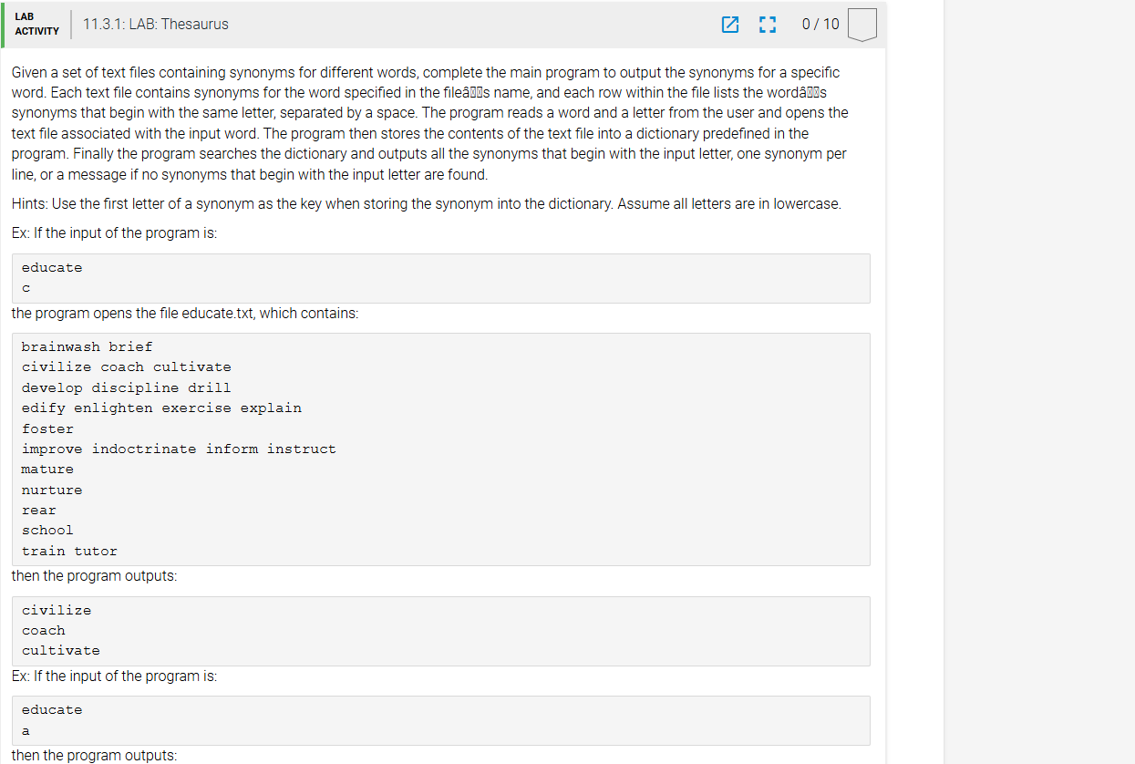 Given a set of text files containing synonyms for | Chegg.com