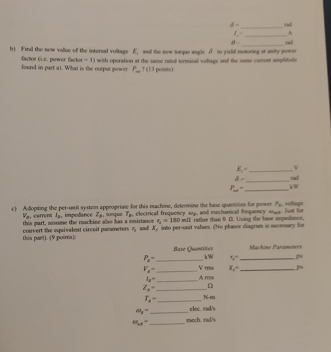 Solved Line Frequency Synchronous Machine Operation Assume | Chegg.com