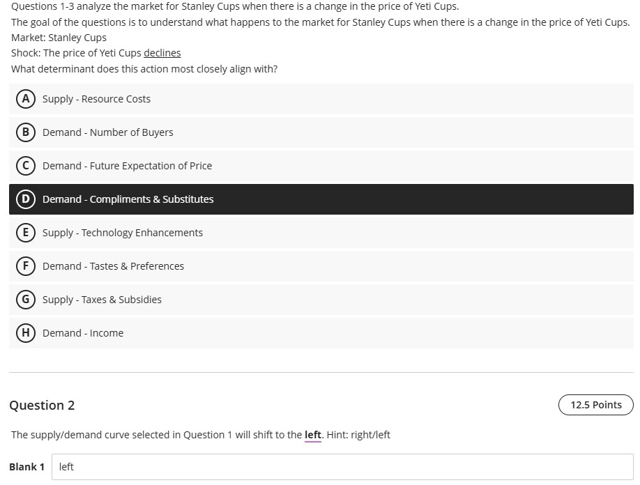 Solved Questions 1-3 ﻿analyze the market for Stanley Cups | Chegg.com