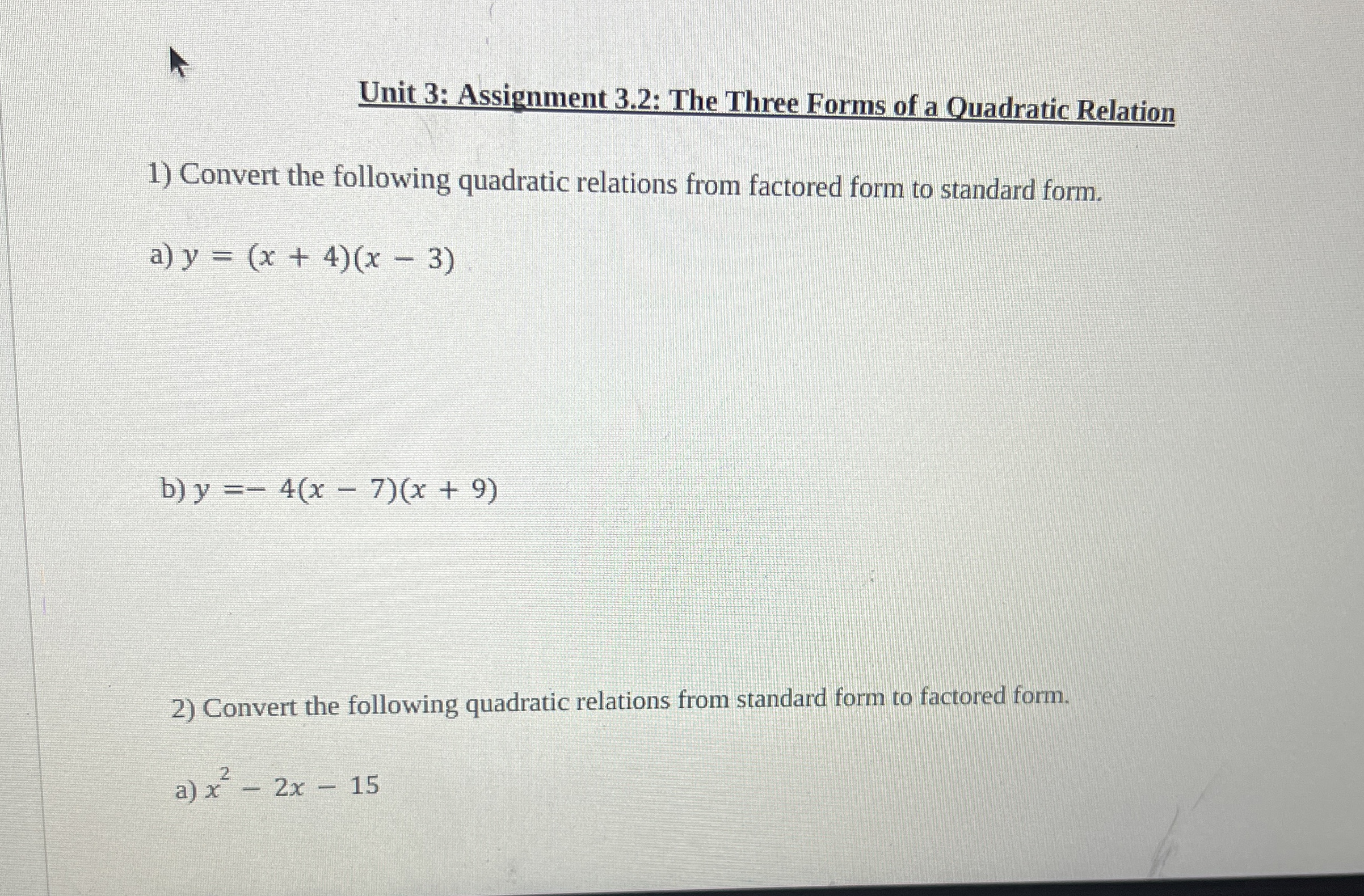Solved Unit 3: Assignment 3.2: The Three Forms of a | Chegg.com