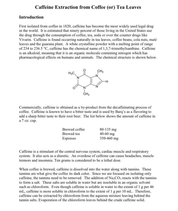 Solved Caffeine Extraction from Coffee (or) Tea Leaves | Chegg.com