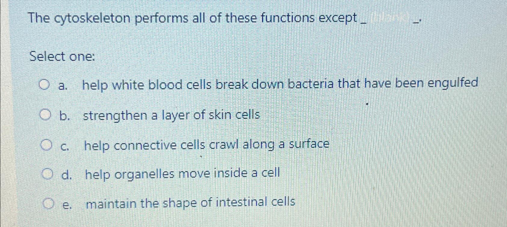 Solved The cytoskeleton performs all of these functions | Chegg.com