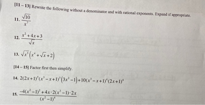 Solved 111-13 Rewrite the following without a denominator | Chegg.com