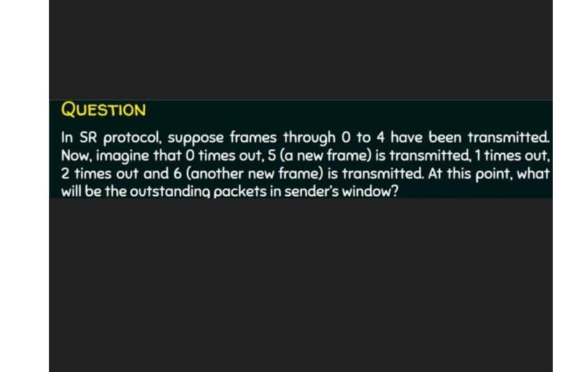 Solved QUESTIONIn SR protocol, suppose frames through 0 ﻿to | Chegg.com
