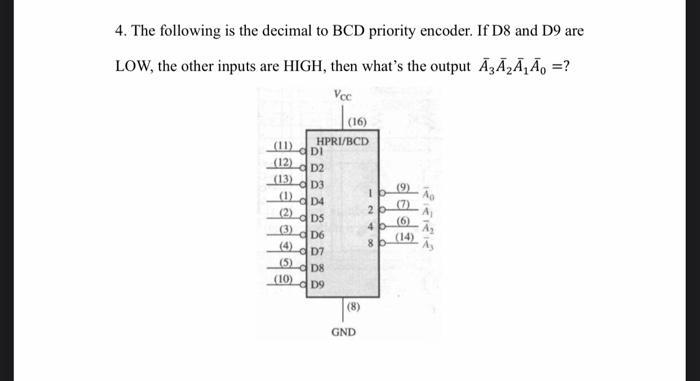 Solved 4. The following is the decimal to BCD priority | Chegg.com