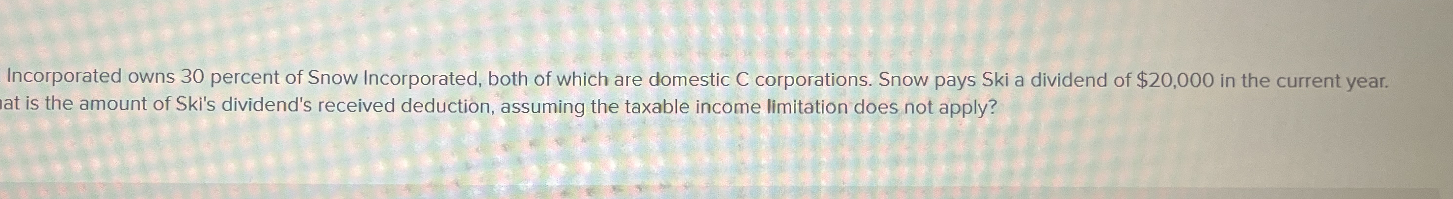 Solved Incorporated owns 30 ﻿percent of Snow Incorporated, | Chegg.com