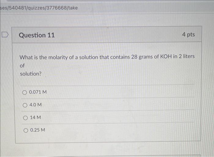 Solved What is the molarity of a solution that contains 28 | Chegg.com