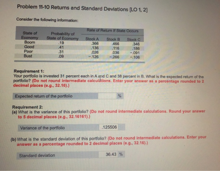 Solved Problem 11-10 Returns and Standard Deviations LO 1, | Chegg.com