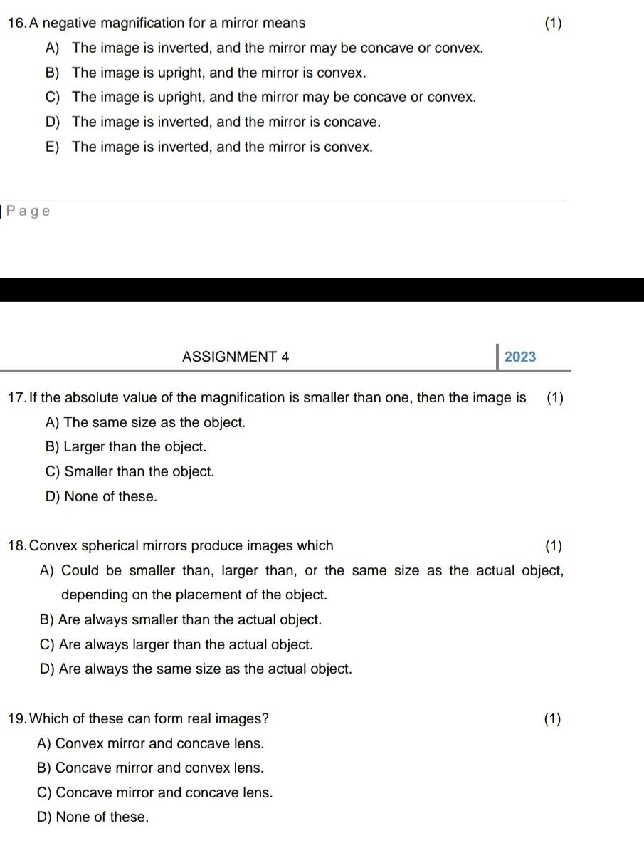 Solved 16. A negative magnification for a mirror means (1) | Chegg.com