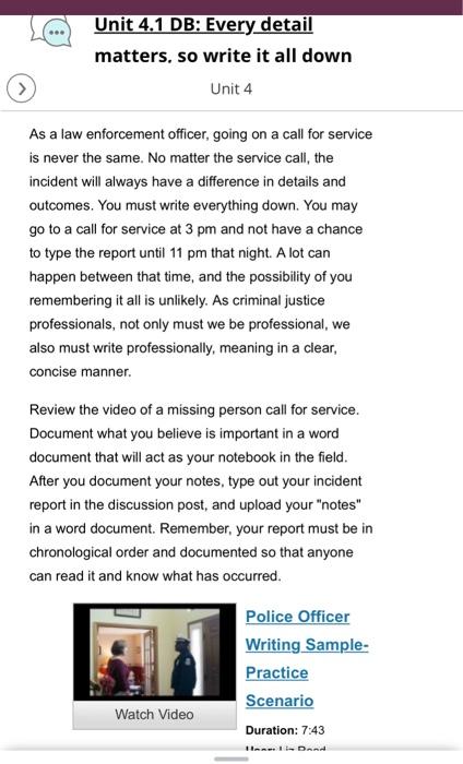 Solved Unit 4.1 DB: Every detail matters. so write it all | Chegg.com